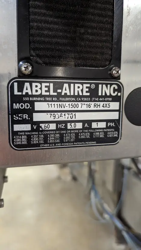 LABEL-AIRE 3111NV-1500 7"16' RH 4x5 LABELER WITH STAND